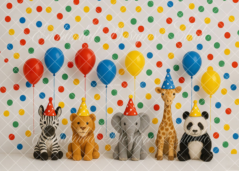 Avezano Colorful Polka Dot Animal Party Backdrop Designed By Enchanted