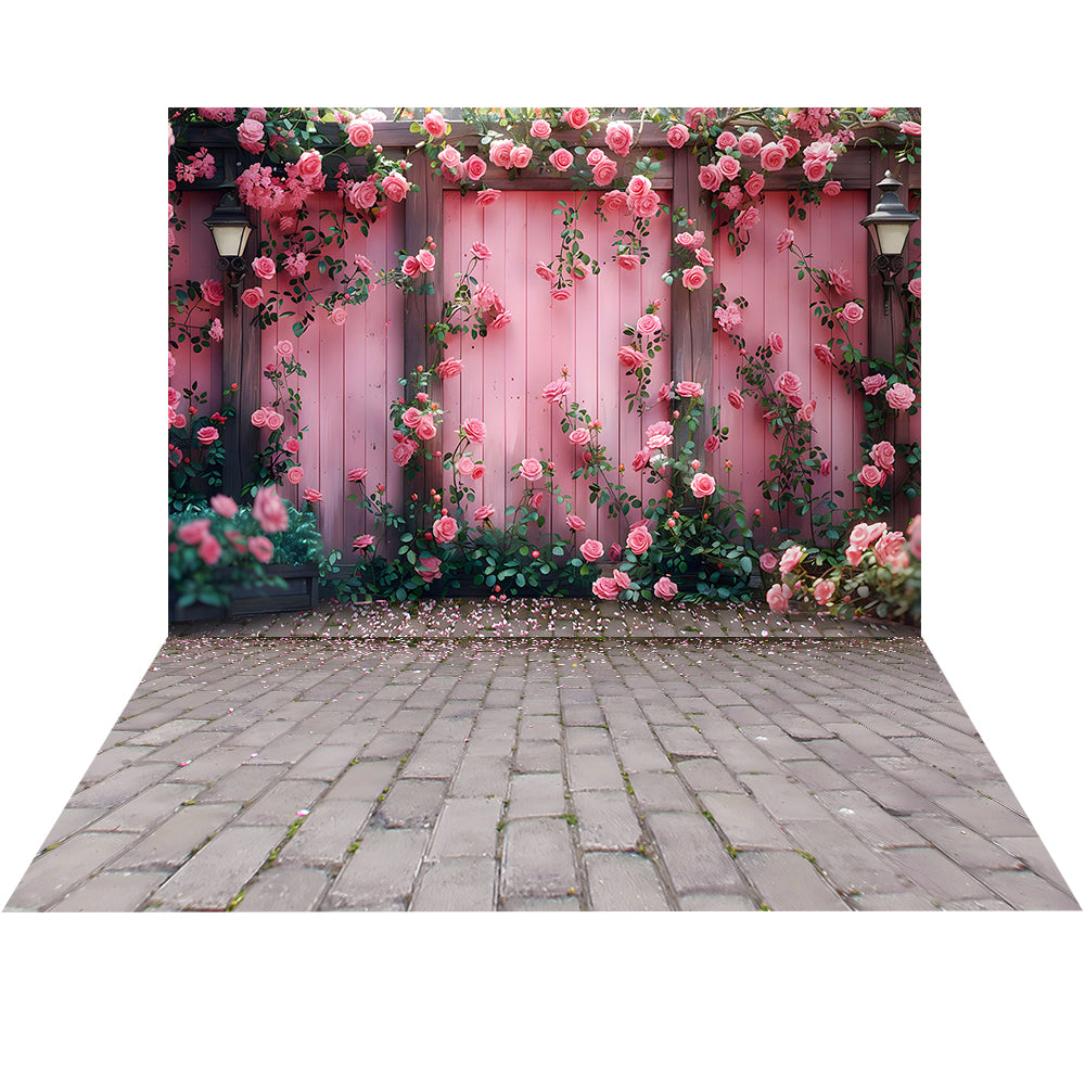 Avezano Spring Pink Rose Wall 2 pcs Set Backdrop