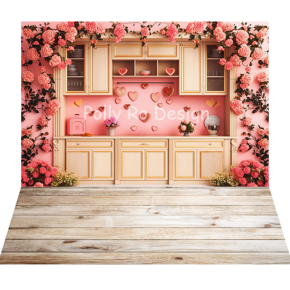 Avezano Pink Rose Cabinet for Valentine's Day 2pcs Set Backdrop Design