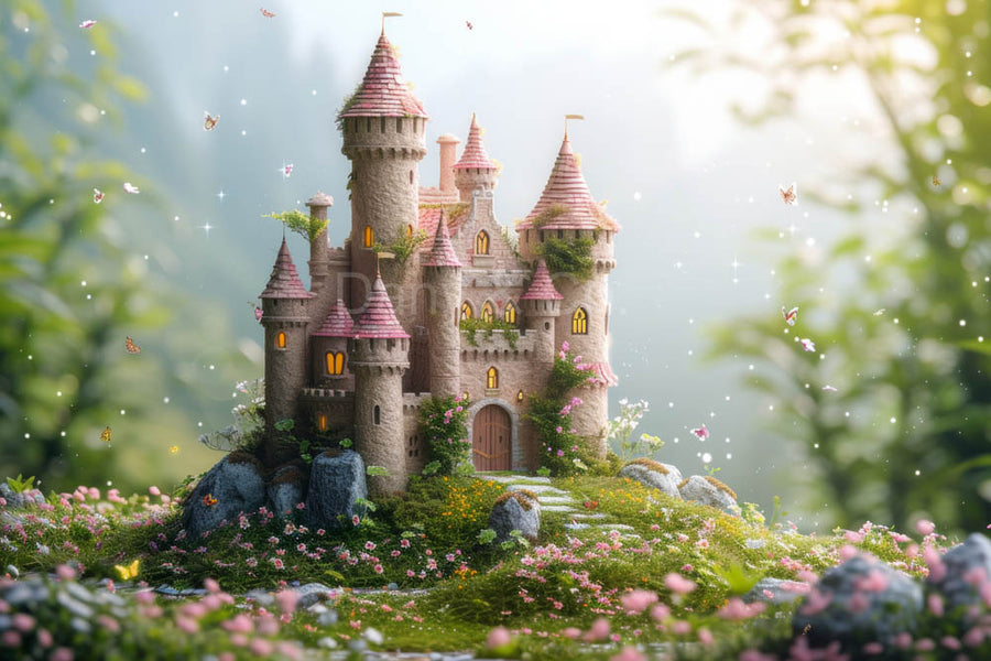 Avezano Spring Flowers and Castle Photography Backdrop Designed By Dan