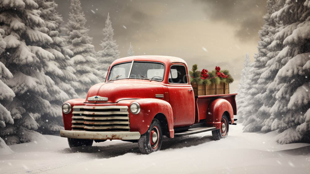 Avezano Winter Red Pickup Truck Photography Backdrop Designed By Danye