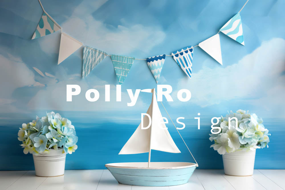 Avezano Small Sailing Boat and Sea Cake Smash Photography Backdrop Des