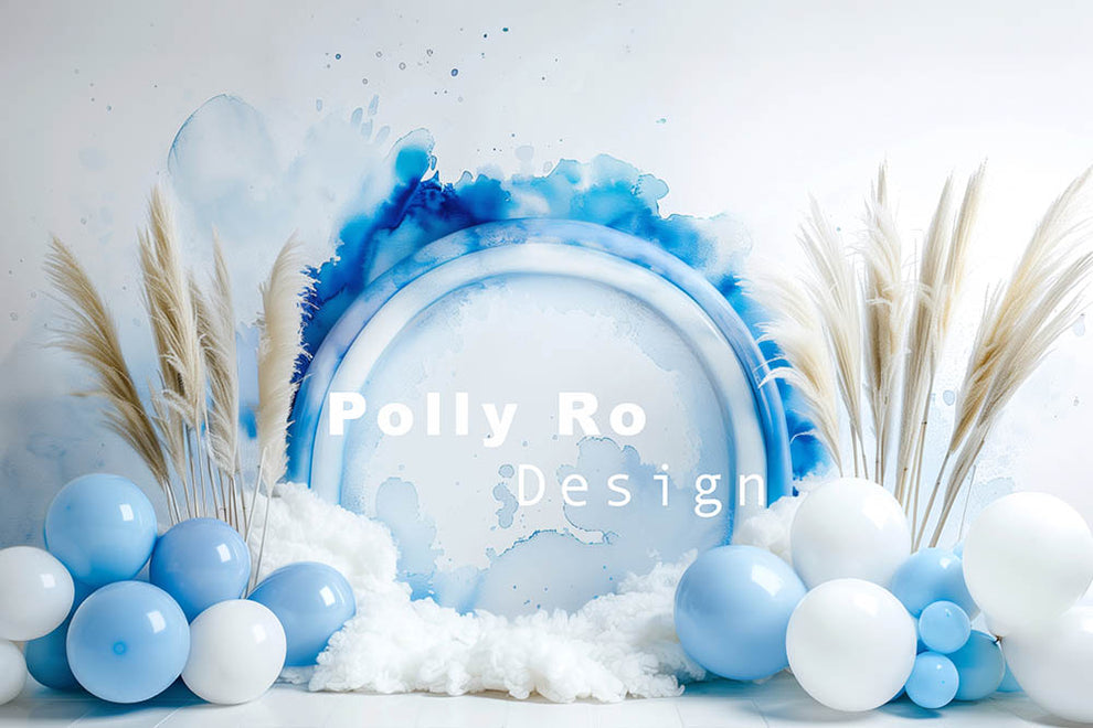 Avezano Blue Balloon Bohemian Cake Smash Birthday Photography Backdrop