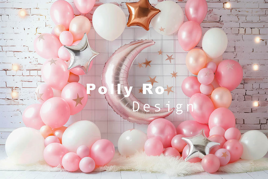 Avezano Pink Moon Balloon Arch Birthday Photography Backdrop Designed