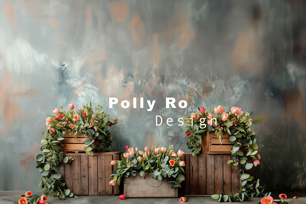 Avezano Spring Tulip Potted Plant Photography Backdrop Designed By Pol