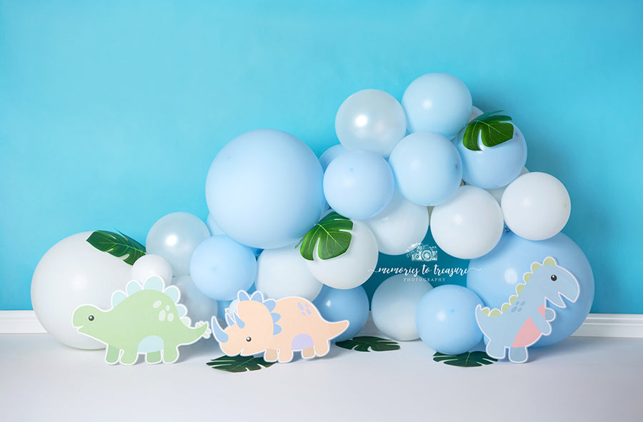 Avezano Dinosaur Blue and White Balloon Backdrop for Photography By Pa