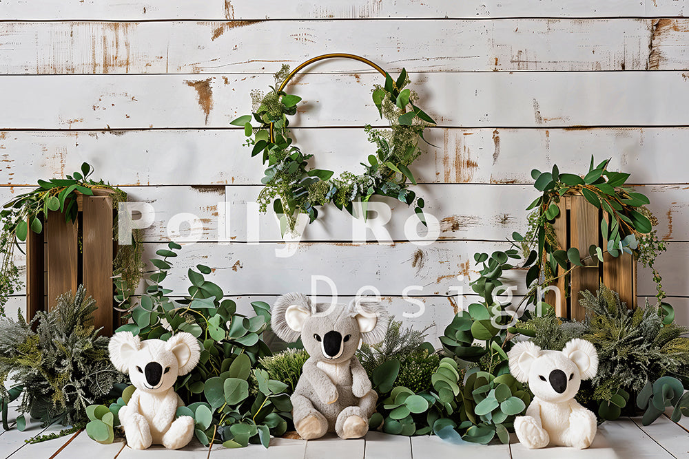 Avezano Koala Toys and Leaves Photography Backdrop Designed By Polly R