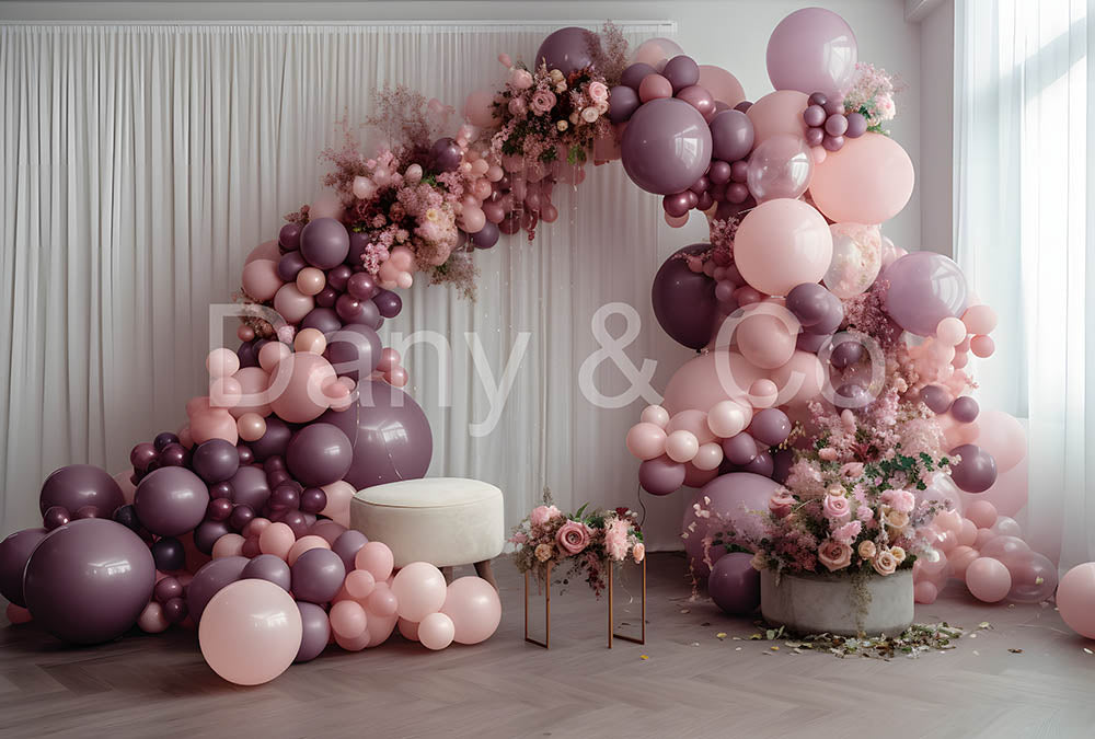 Avezano Purple Balloon Party Digital Backdrop Designed By Elegant Drea