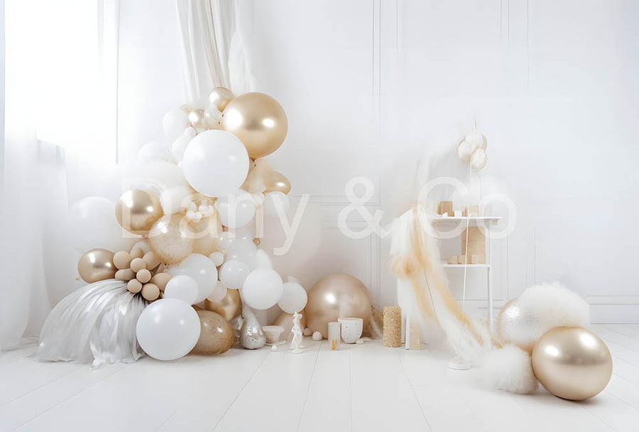 Avezano Gold and White Balloon Party Backdrop Designed By Danyelle Pin