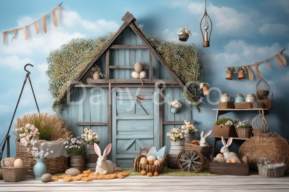 Avezano Easter Blue Wooden House Backdrop Designed By Danyelle Pinning