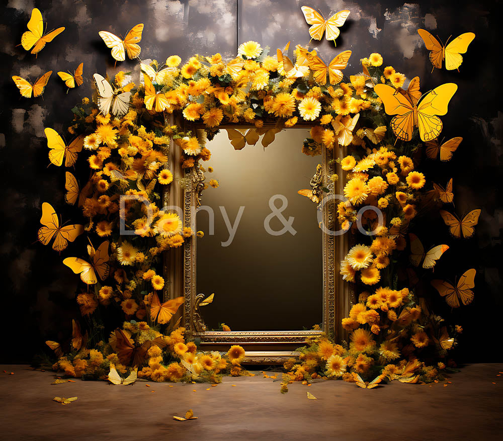Avezano Art Mirror Chrysanthemums and Butterfly Decorations Backdrop D
