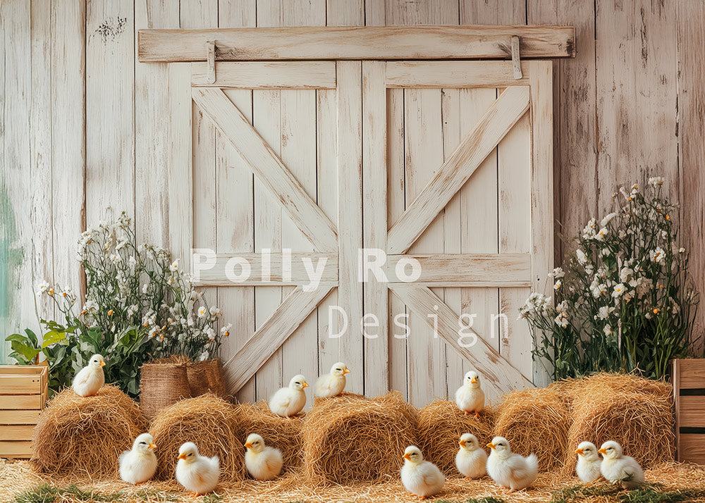 Avezano Cute Little Chicken And Wooden White Door Photography Backdrop