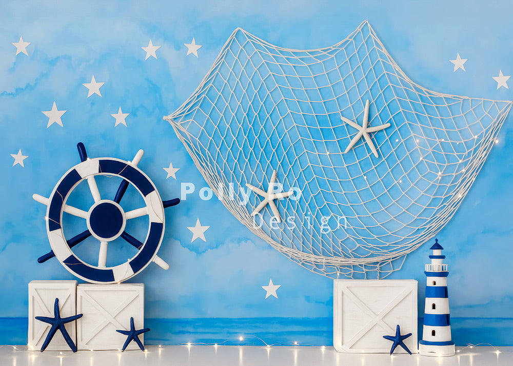 Avezano Nautical Theme with Ship Wheel and Net Photography Backdrop De