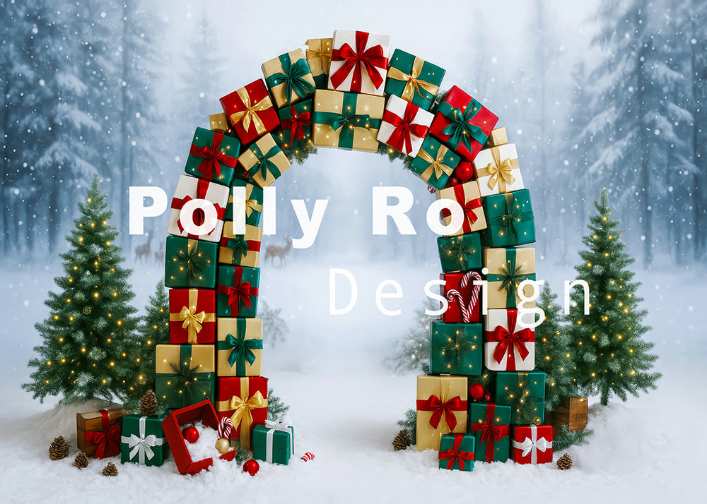 Avezano Colorful Gift Arch Christmas Forest Photography Backdrop Desig