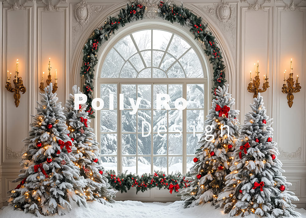 Avezano Snowy Christmas Tree Window Backdrop Designed By Polly Ro Desi
