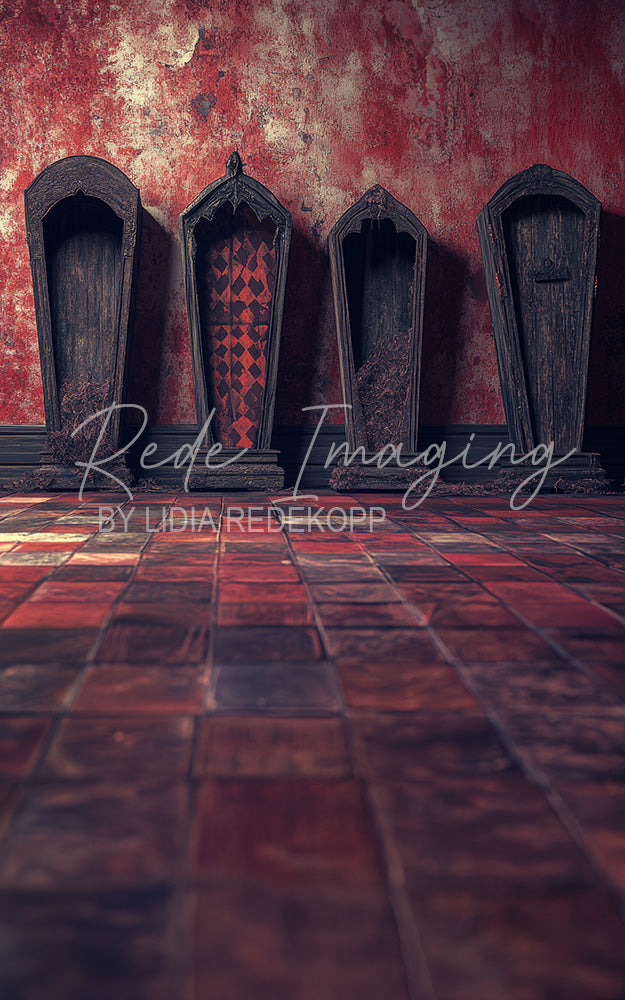 Avezano Gothic Coffin Red Wall Photography Backdrop Designed By Lidia