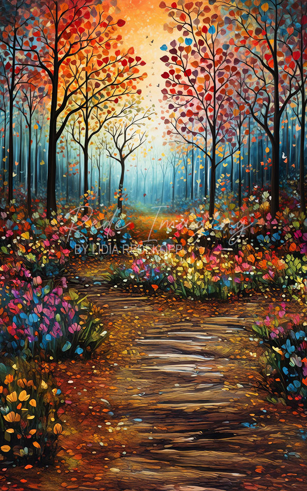 Avezano Colorful Autumn Forest Path Photography Backdrop Designed By L