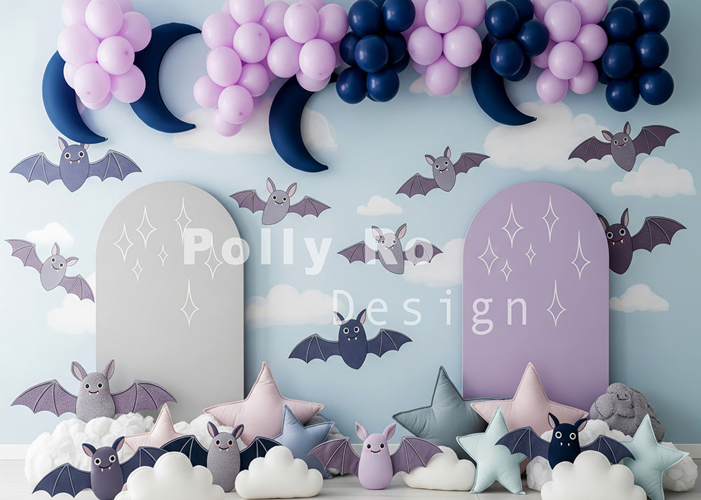 Avezano Cute Bat Cloud Star Backdrop Designed By Polly Ro Design