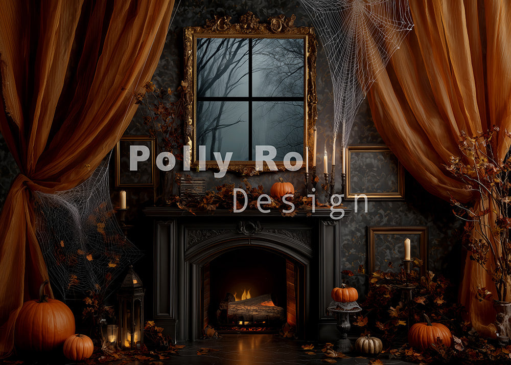 Avezano Halloween Fireplace Spider Web Backdrop Designed By Polly Ro D