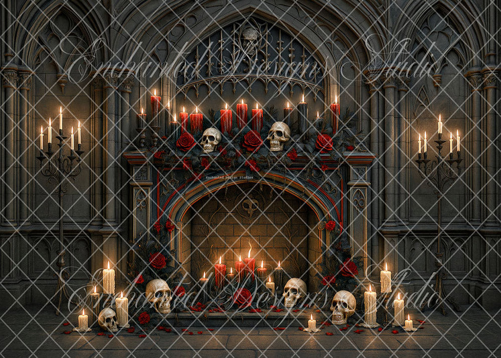 Avezano Halloween Red Roses and Skulls Backdrop Designed By Enchanted