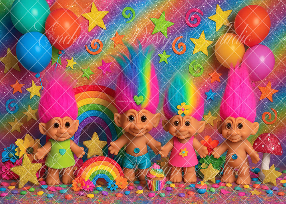 Avezano Enchanted Trolls Rainbow Party Backdrop Designed By Enchanted
