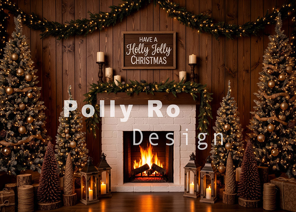 Avezano Holly Jolly Christmas Fireplace Backdrop Designed By Polly Ro