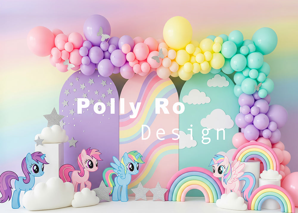 Avezano My Little Pony Rainbow Balloon Photography Backdrop Designed B