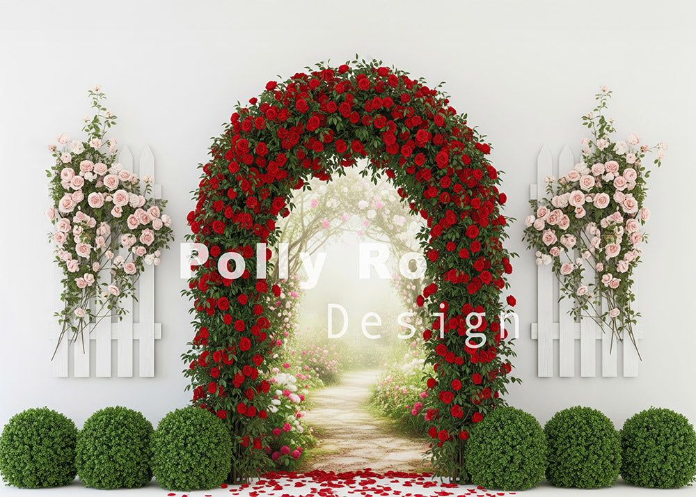 Avezano Red Rose Arch Path Fence Photography Backdrop Designed By Poll