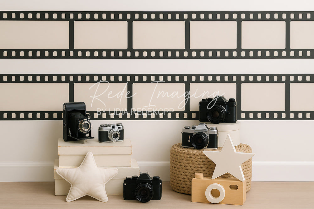 Avezano Vintage Camera and Film Themed Photography Backdrop Designed B