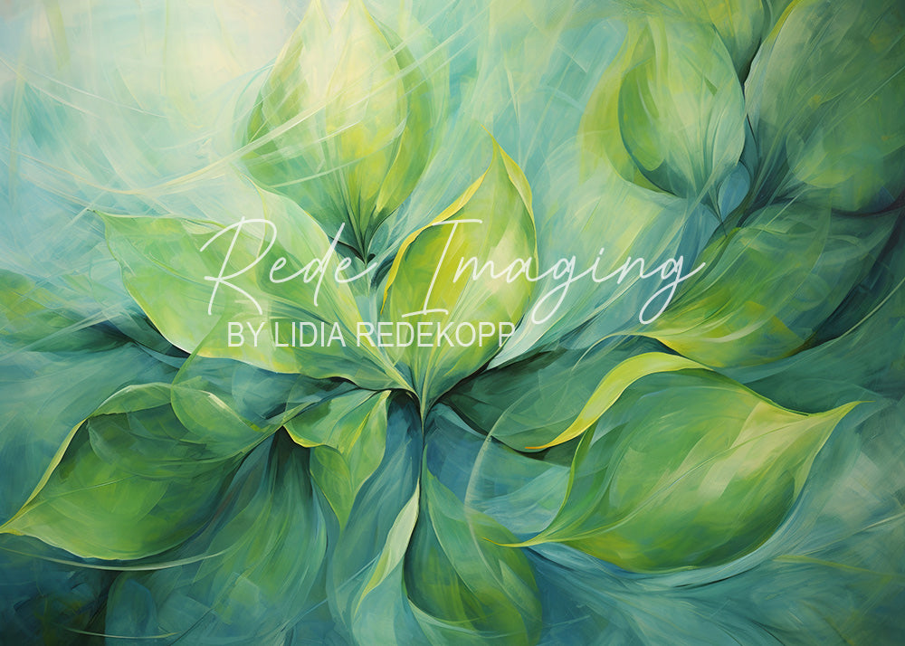 Avezano Teal Green Leaf Oil Painting Photography Backdrop Designed By