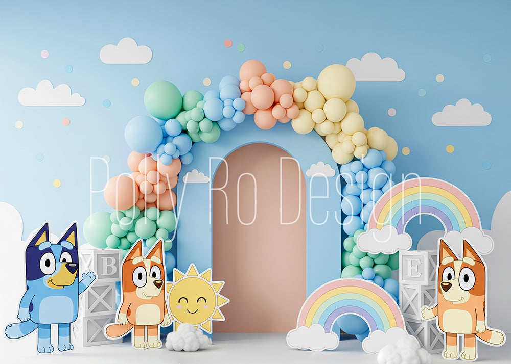 Avezano Bluey Rainbow Cloud Character Photography Backdrop Designed By