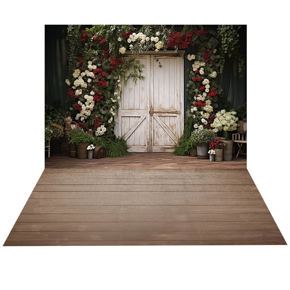 Avezano Spring White Wooden Door 2 pcs Set Backdrop