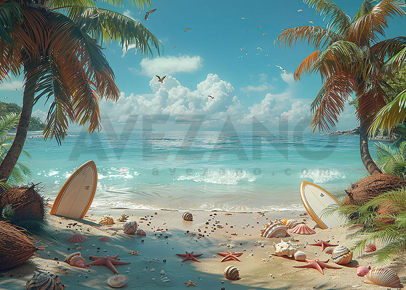 Avezano Summer Blue Water and Shells Photography Backdrop