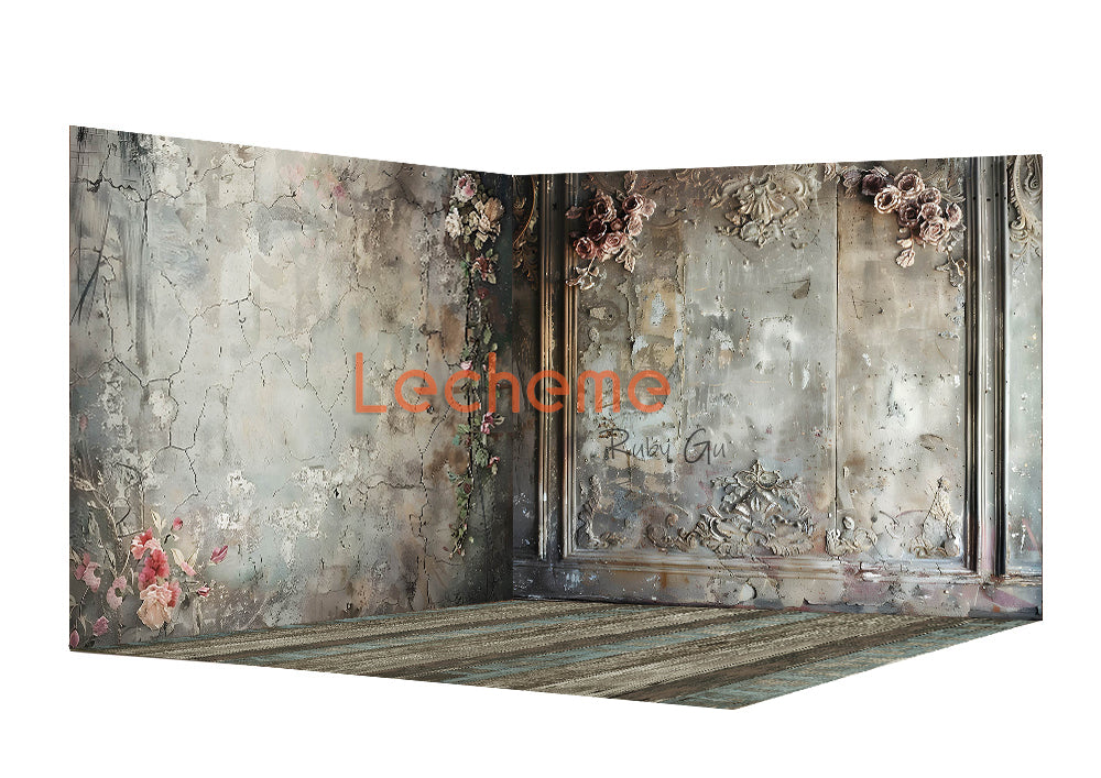 Avezano Retro Walls and Roses Backdrop Scene Room Set By Lecheme Ruby