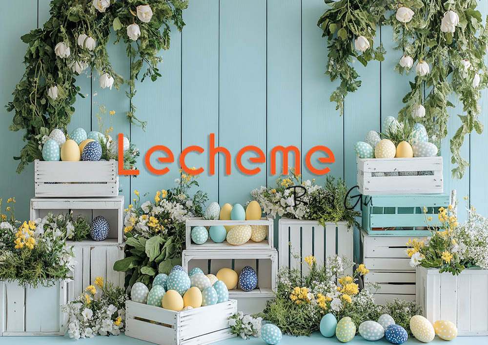 Avezano Easter White Picket Fence Eggs and Flowers Photography Backdro
