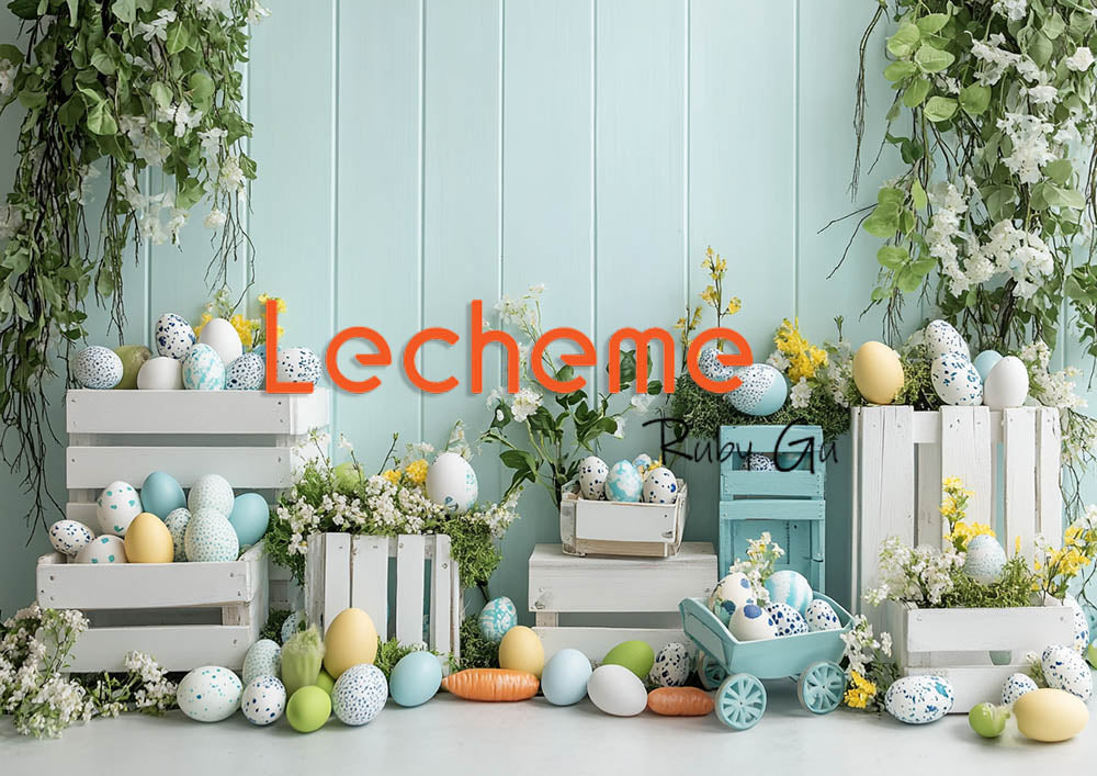 Avezano Easter White Picket Fence Eggs and Flowers Photography Backdro
