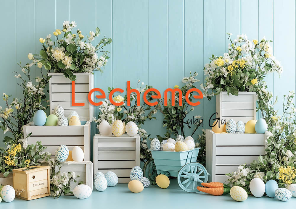 Avezano Easter White Picket Fence Eggs and Flowers Photography Backdro