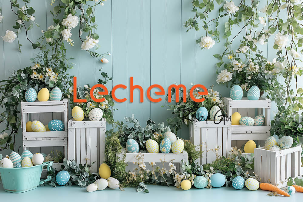 Avezano Easter White Picket Fence Eggs and Flowers Photography Backdro