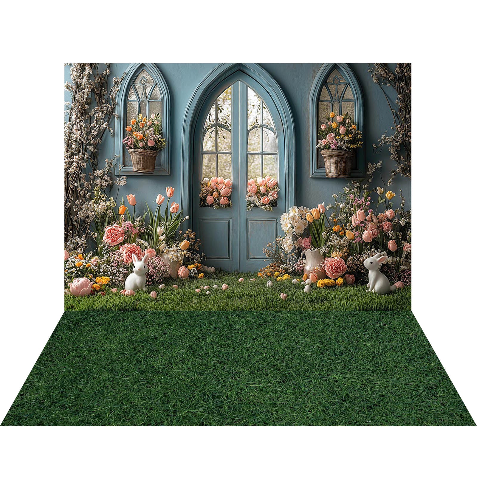 Avezano Spring Little Easter Blue House 2 pcs Set Backdrop