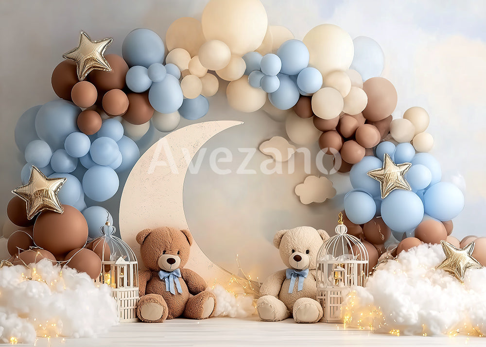 Avezano Moon and Star Balloon Teddy Bear Photography Background