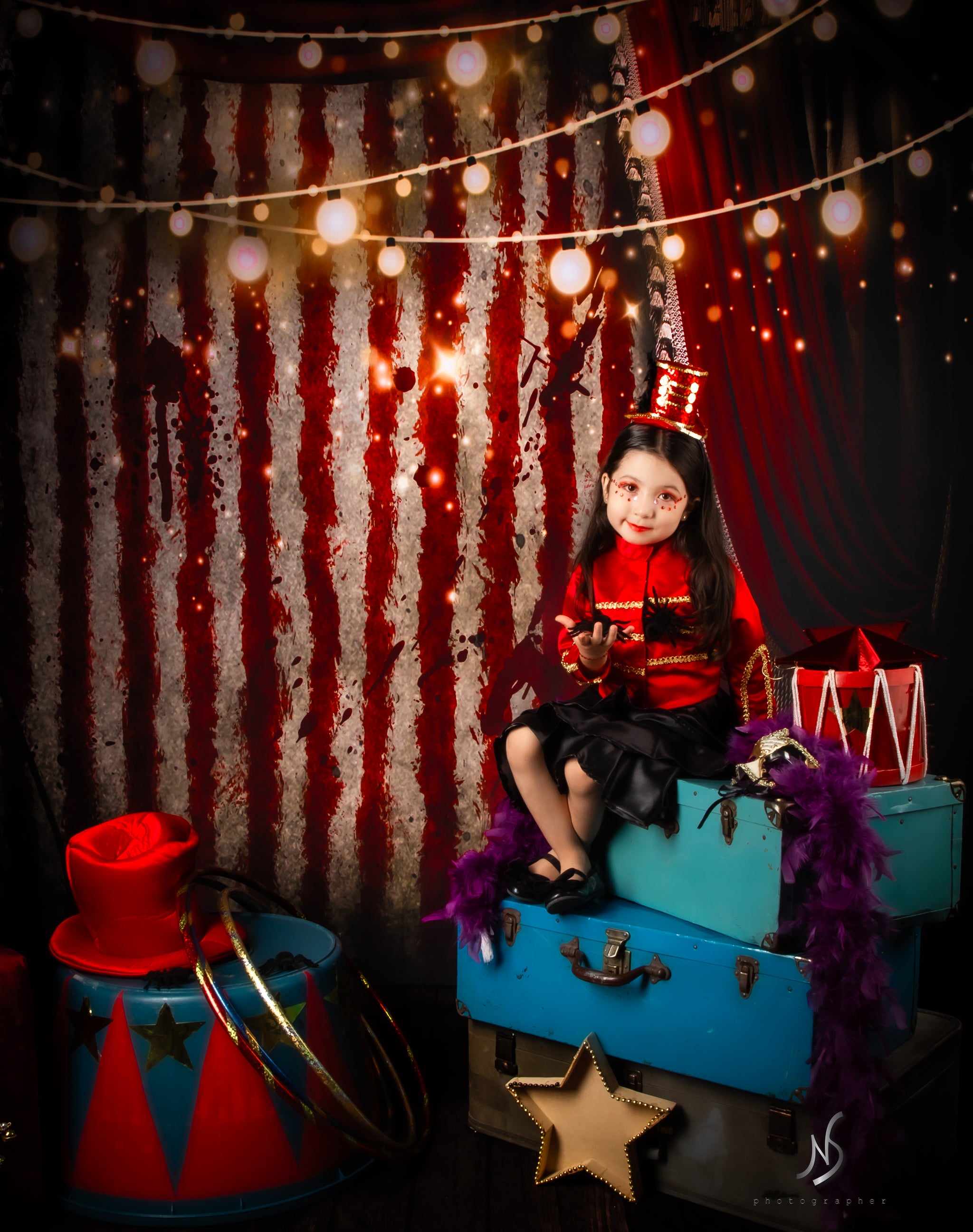 Avezano Circus Red Curtain Halloween Backdrop for Photography holiday