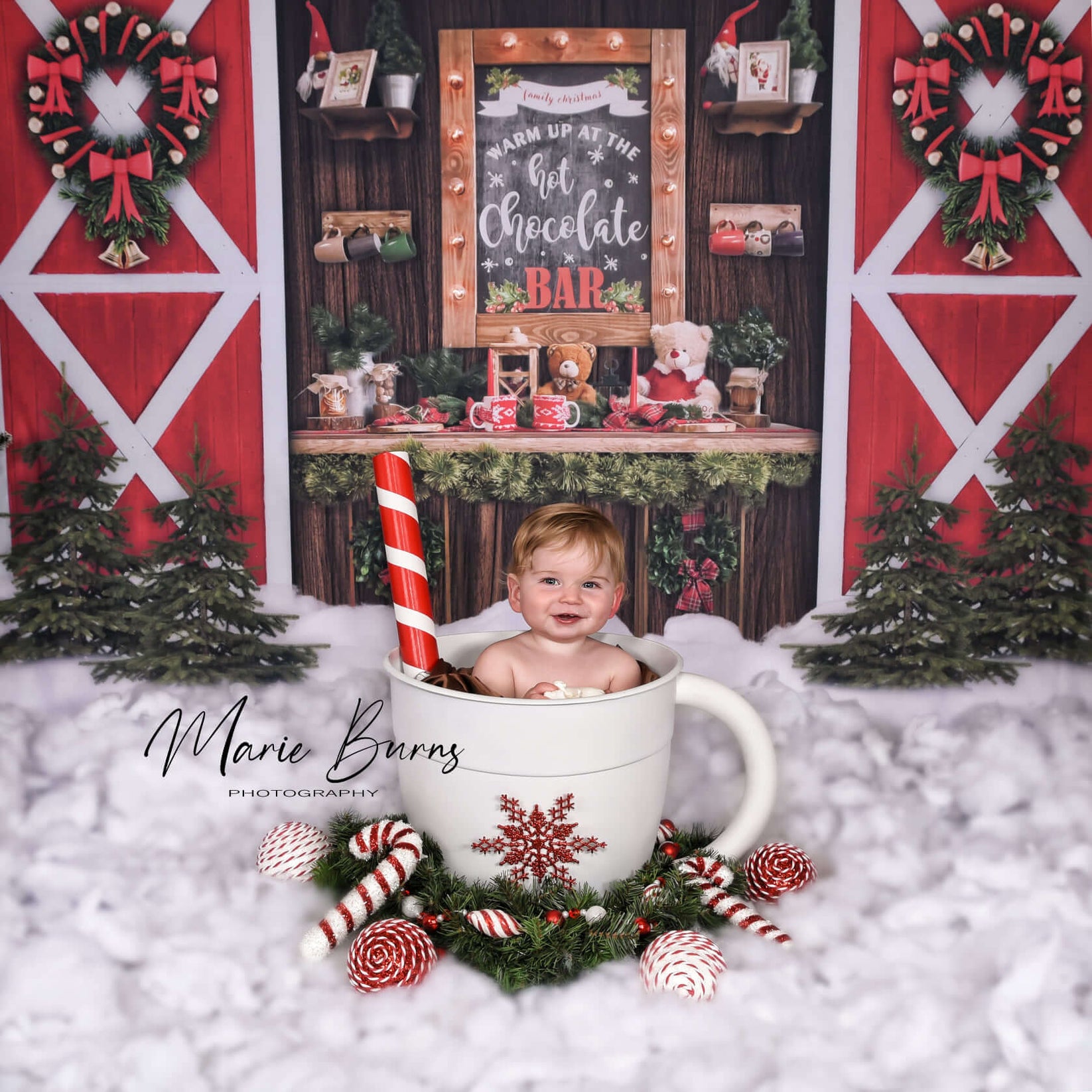 Avezano Hot Coco Wreath Christmas Backdrop Photography holiday gift
