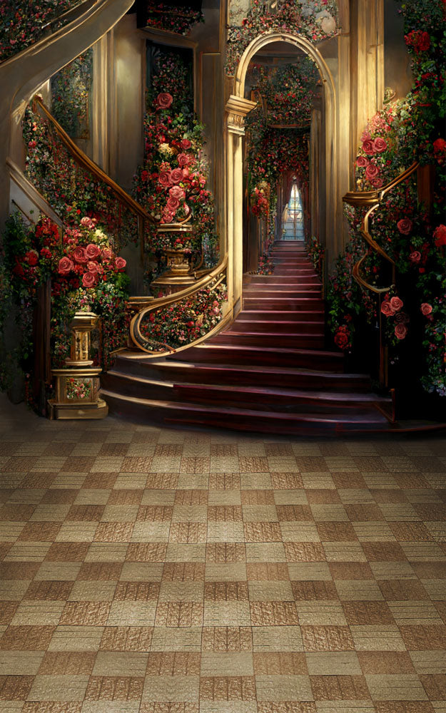 Avezano Rose Staircase Castle Backdrops For Photography
