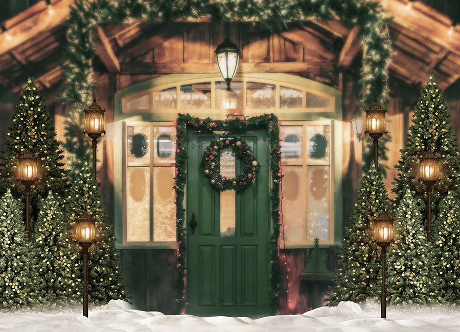Avezano Christmas Cottage Photography Backdrop holiday gift