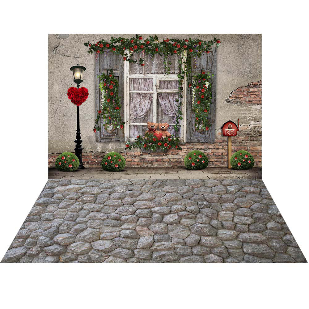 Avezano Valentine's Day Rose Window Sill 2 pcs Set Backdrop
