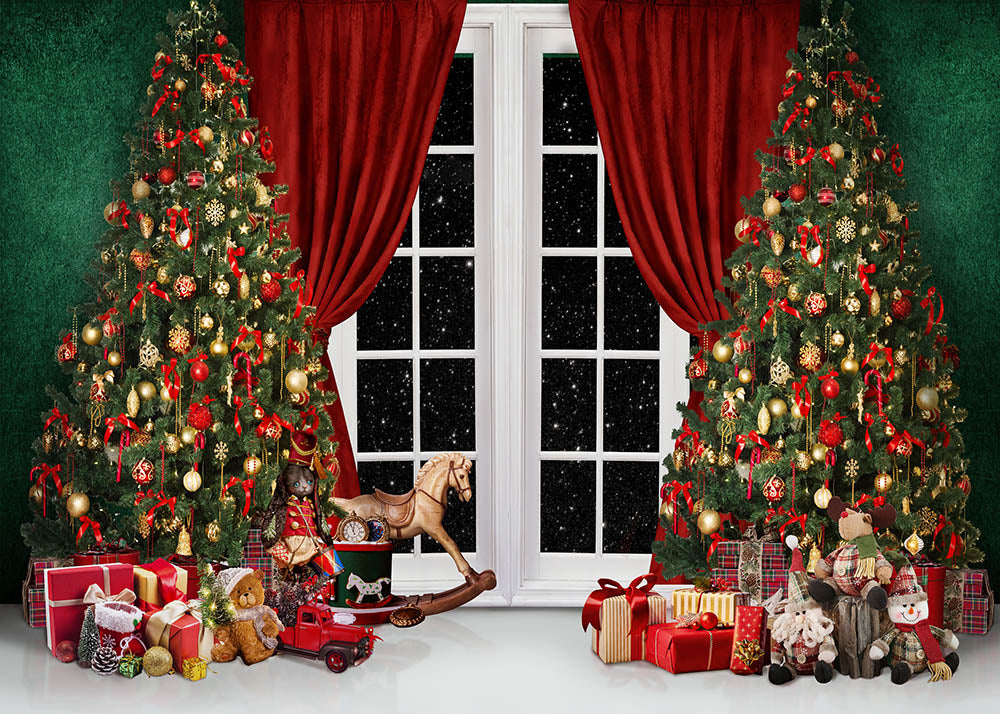 Avezano Christmas Tree Gift Red Curtain Photography Backdrop holiday