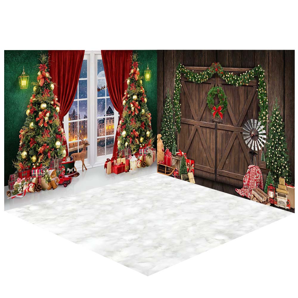 Avezano Christmas Red Velvet Curtains Photography Backdrop Room Set