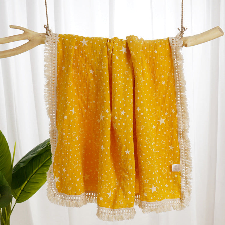 Avezano Child Fringe Gauze Blanket Infant Gauze Wrap